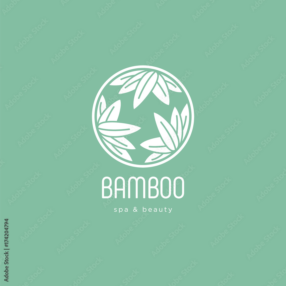 Bamboo logo. Spa emblem. Bamboo leaves in a circle with letters. Green ...