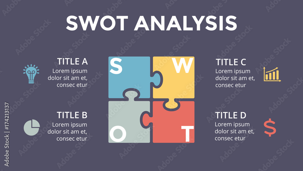 Vector SWOT analysis square puzzle infographic, cycle diagram, graph ...