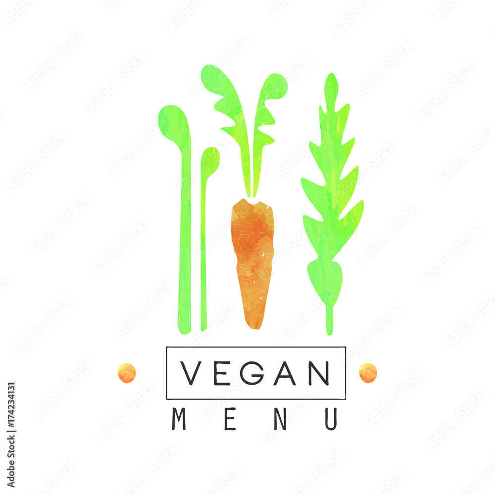 Vegan menu logo, badge with carrot for vegetarian restaurant and cafe ...