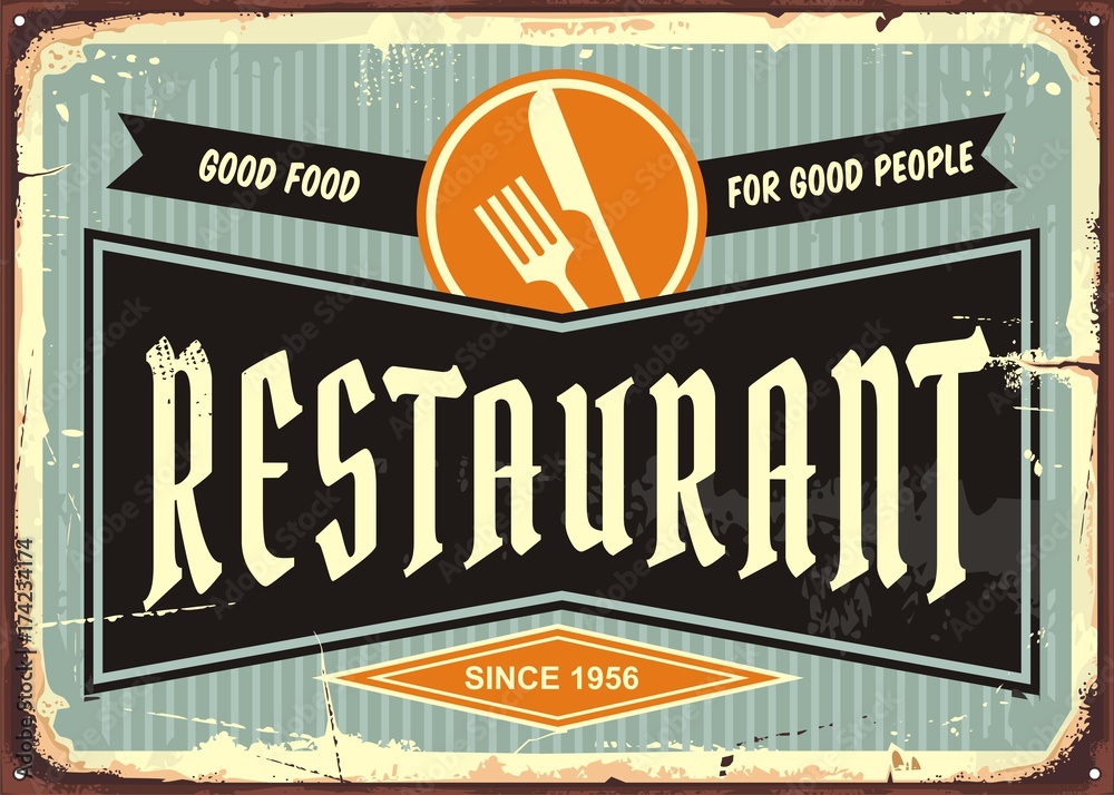 Restaurant sign with knife and fork symbol. Diner signboard template ...