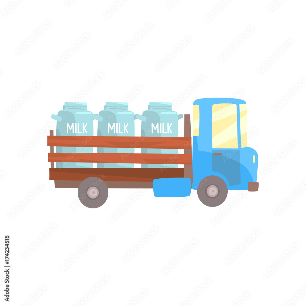 Retro milk farmer truck, delivery and transportation of milk cartoon ...