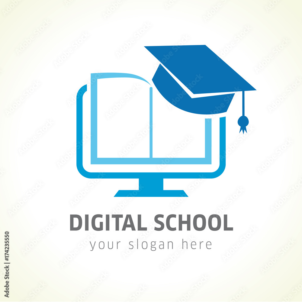 Digital school book online education logo. Digital open book with pages ...