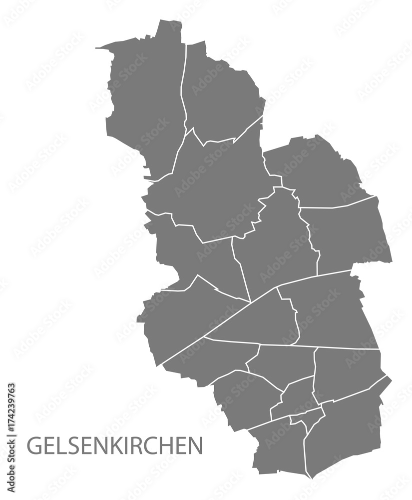 Gelsenkirchen city map with boroughs grey illustration silhouette shape ...