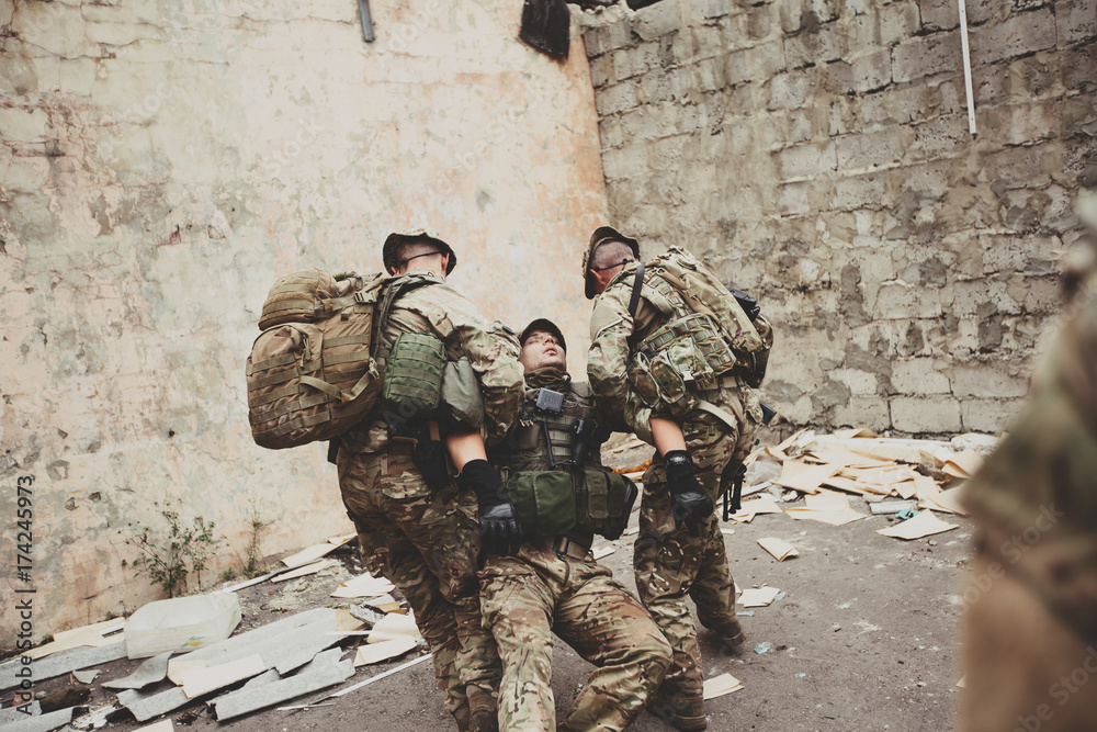 special forces soldiers with weapons during the rescue operation. war ...
