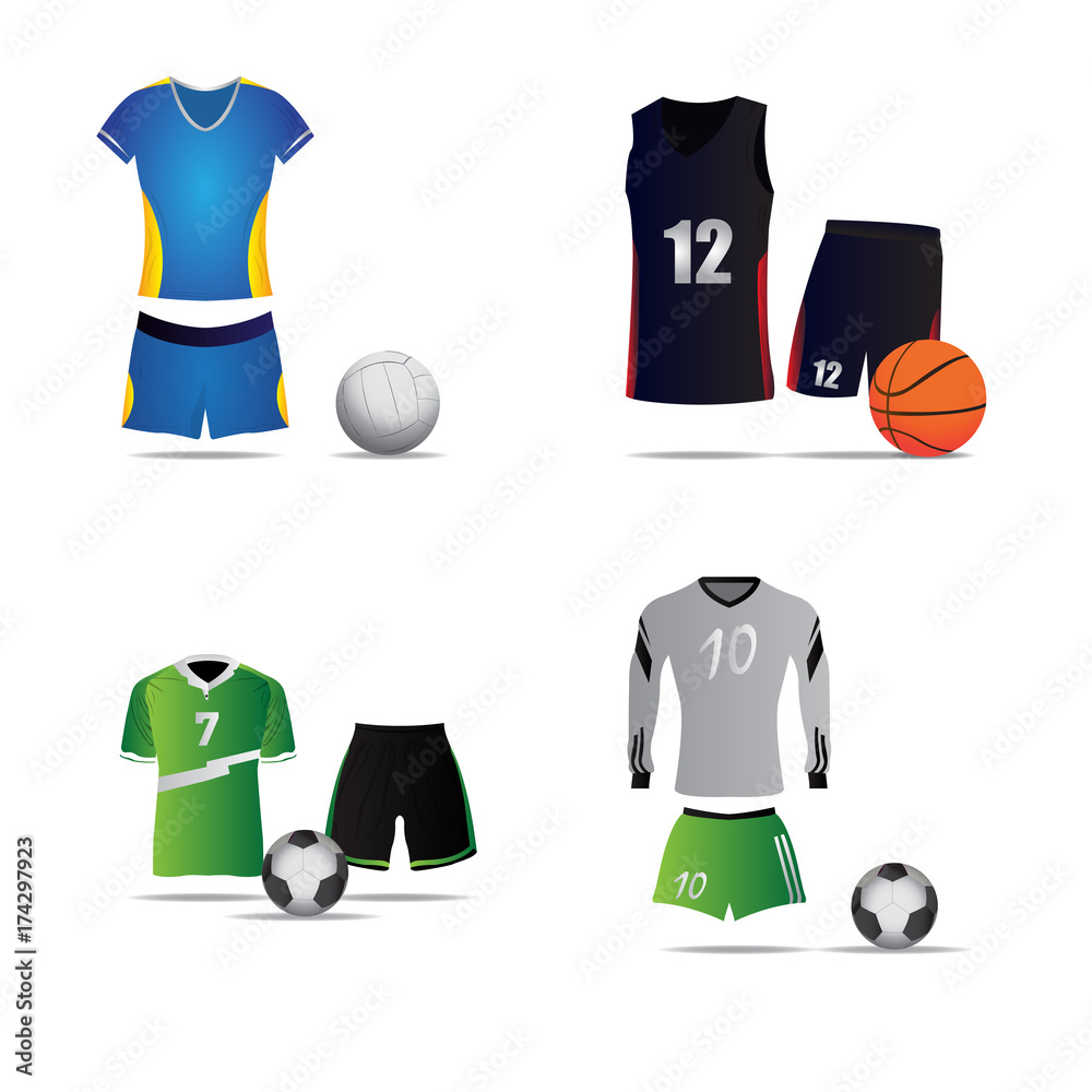 Set of sport uniforms on a white background, Vector illustration Stock ...