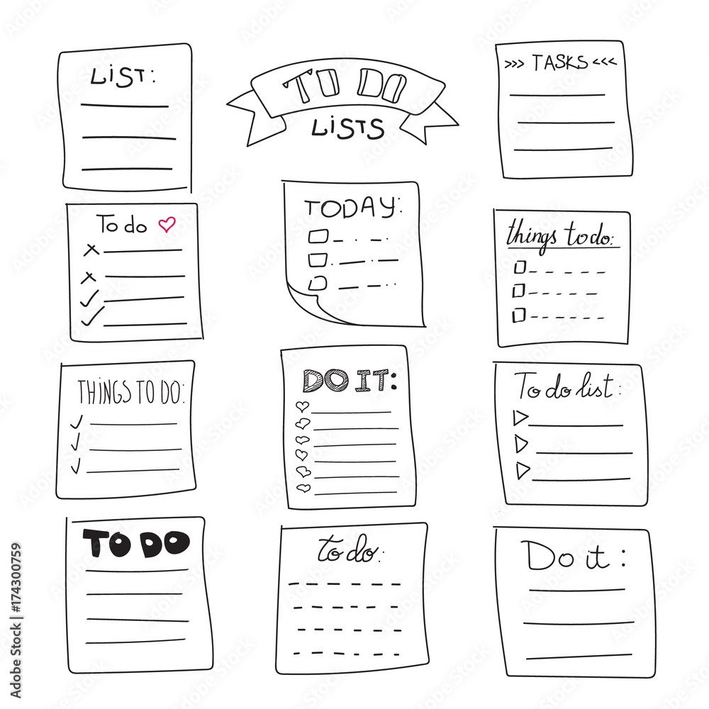 Collection of vector isolated outline hand drawn check to do list ...