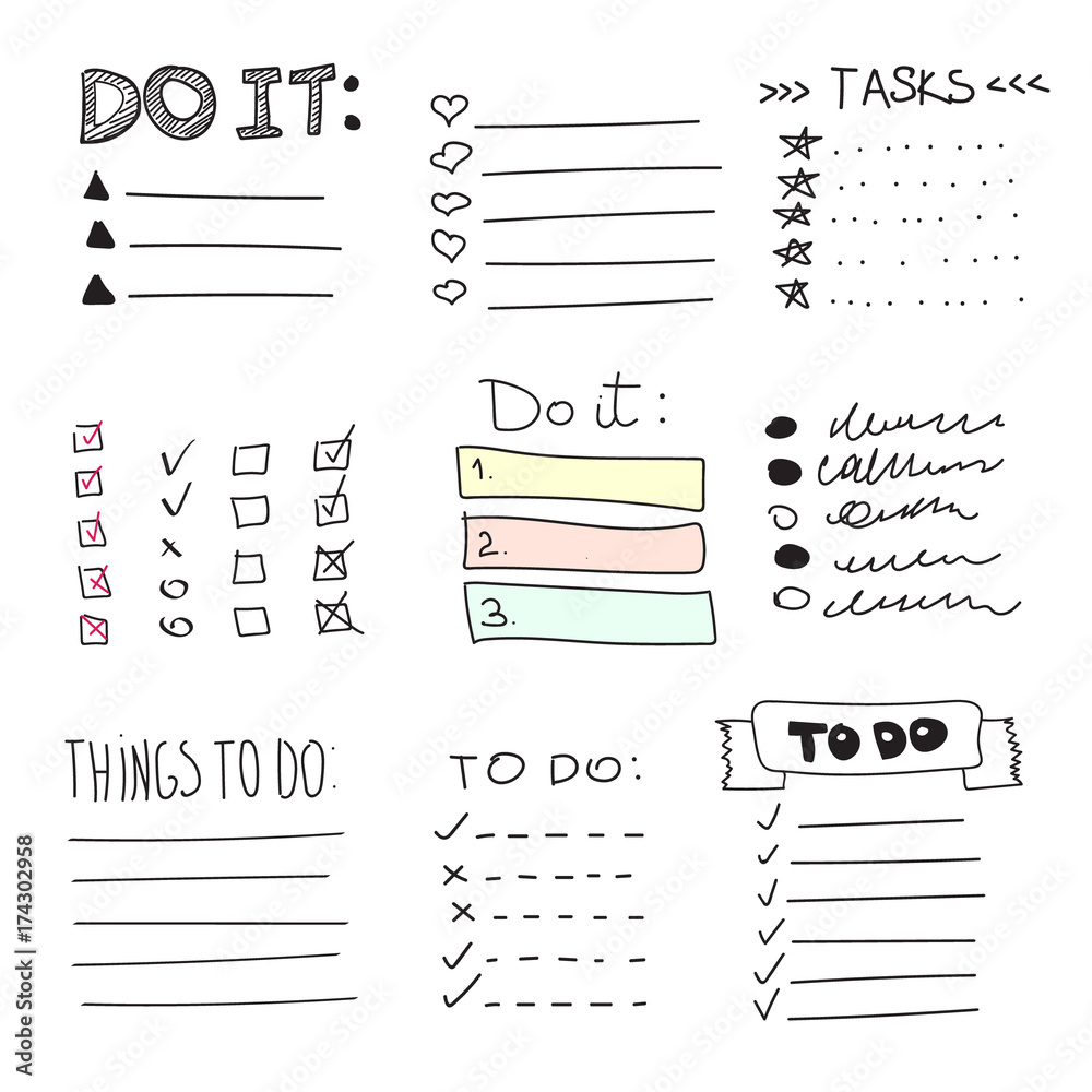 Collection of vector isolated outline hand drawn check to do list ...