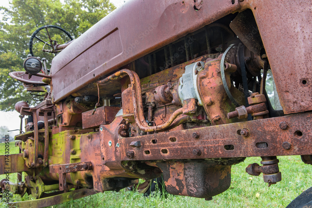 Cloeup of the engine of an old abandoned tractor Stock Photo | Adobe Stock