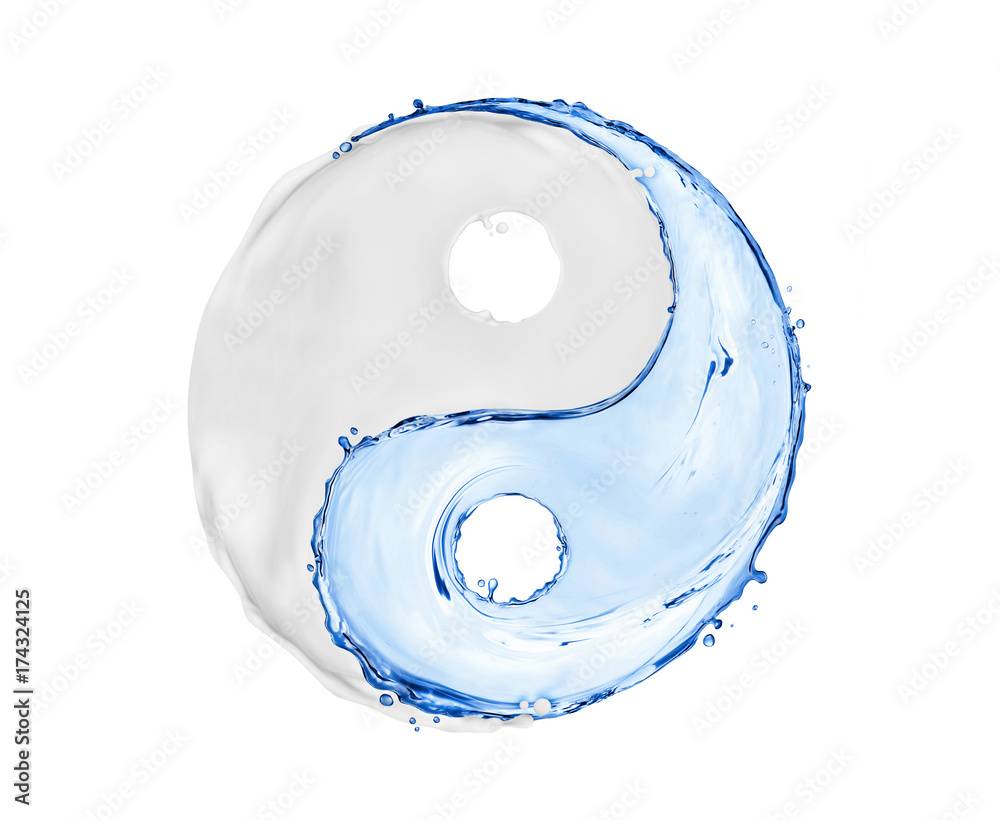 Symbol Yin Yang made of water splashes and cosmetic cream on white ...