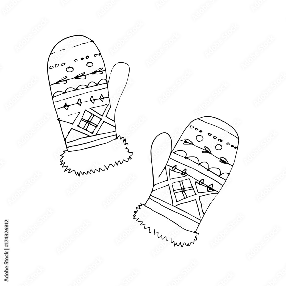 Mittens vector sketch icon isolated on white . Hand drawn mittens icon ...