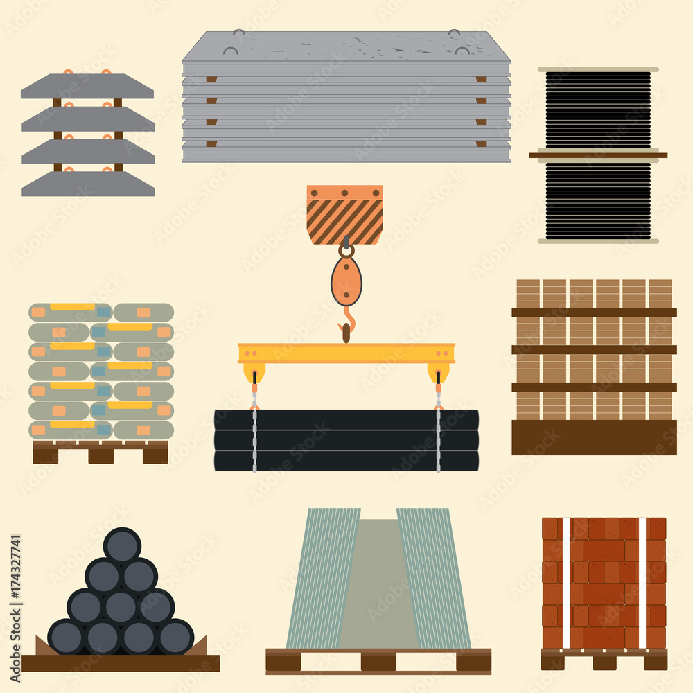 Storage of construction material. Storage and stacking of construction ...
