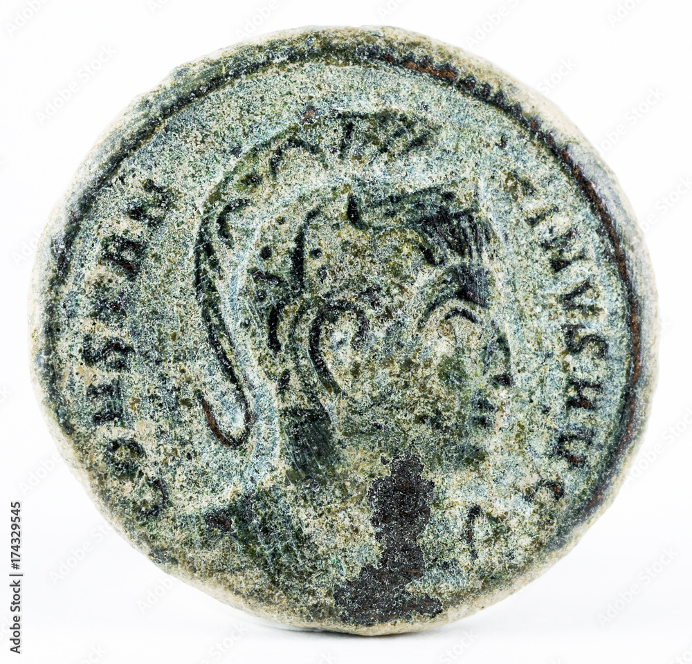 Ancient Roman copper coin of Emperor Constantine I Magnus. Obverse ...