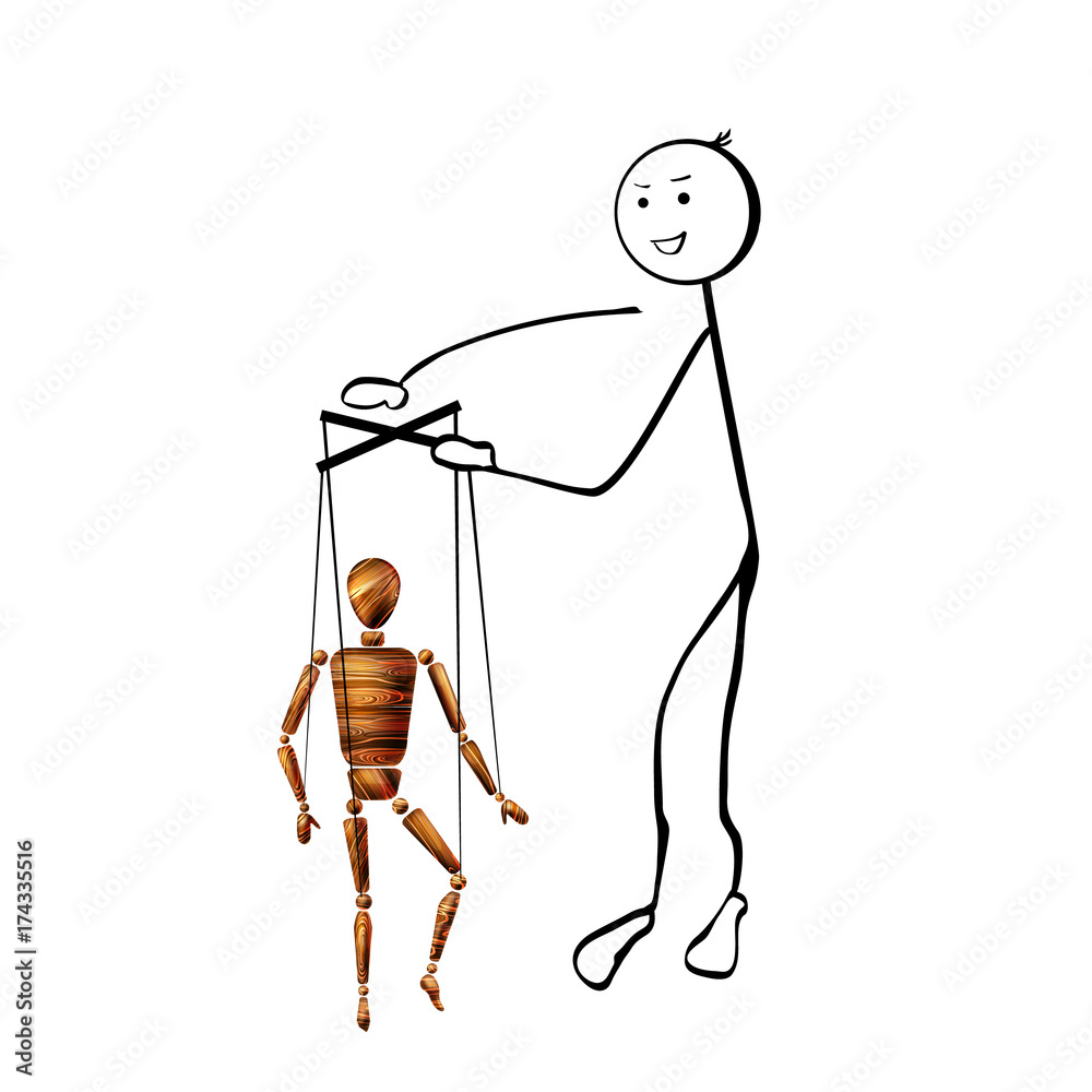 Stickman with marionette. Big bad hysterical boss, manipulator. Unjust ...