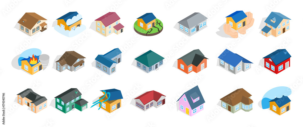 Modern house icon set, isometric style Stock Vector | Adobe Stock