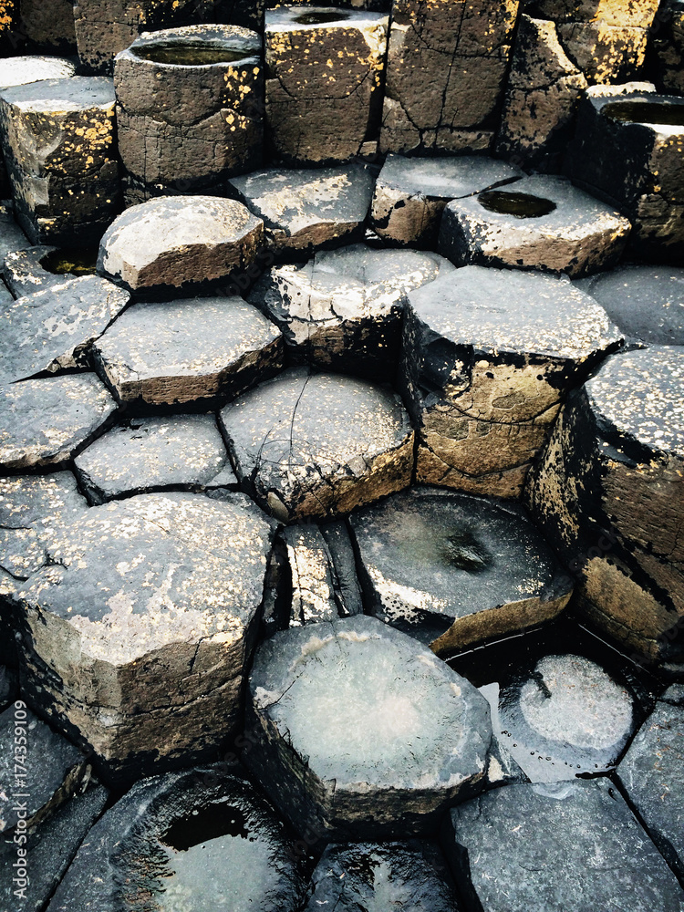 Hexagonal stone columns at Giants Causeway, Ireland Stock Photo | Adobe ...