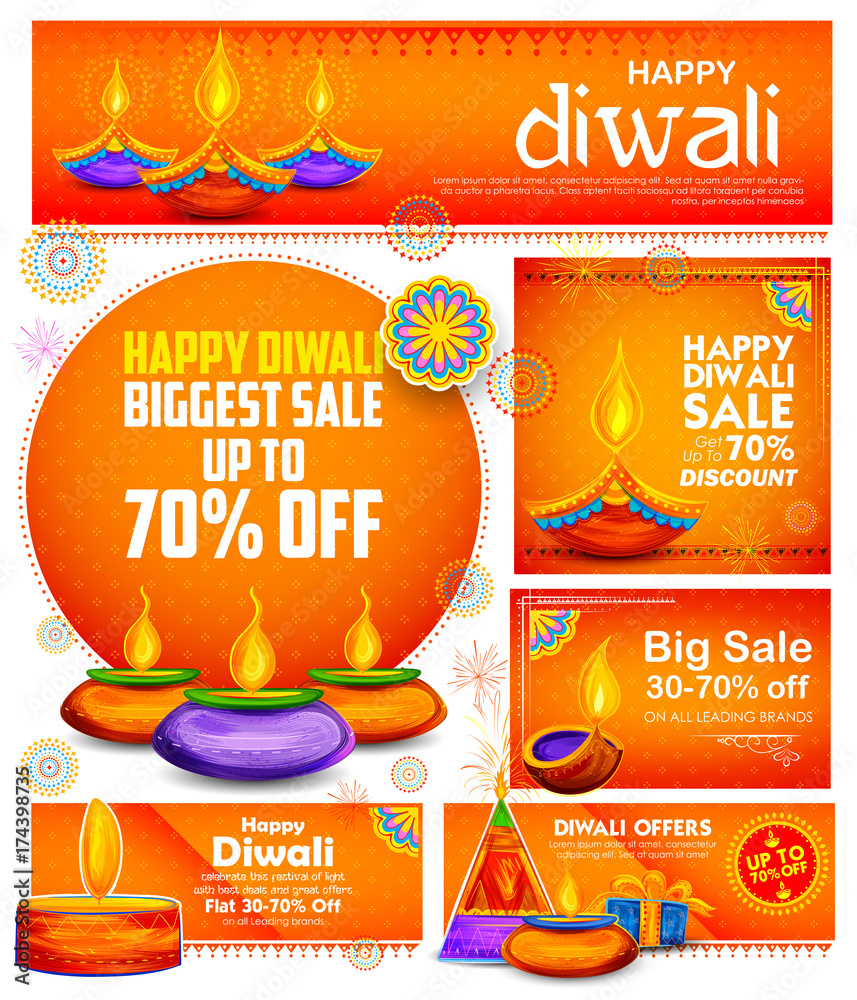 Burning diya on Happy Diwali Holiday Sale promotion advertisement ...
