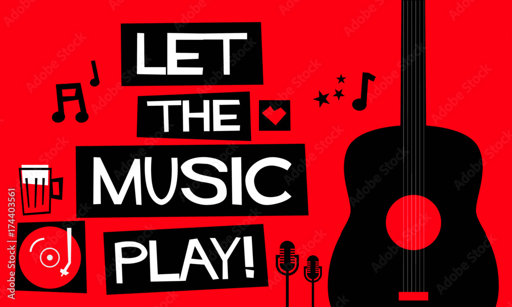 Let The Music Play! (Flat Style Vector Illustration Quote Poster Design ...