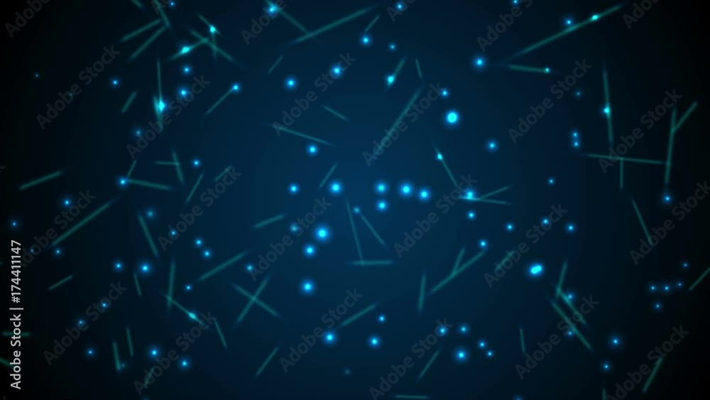 Dark blue neon particles and lines motion background. Seamless loop ...