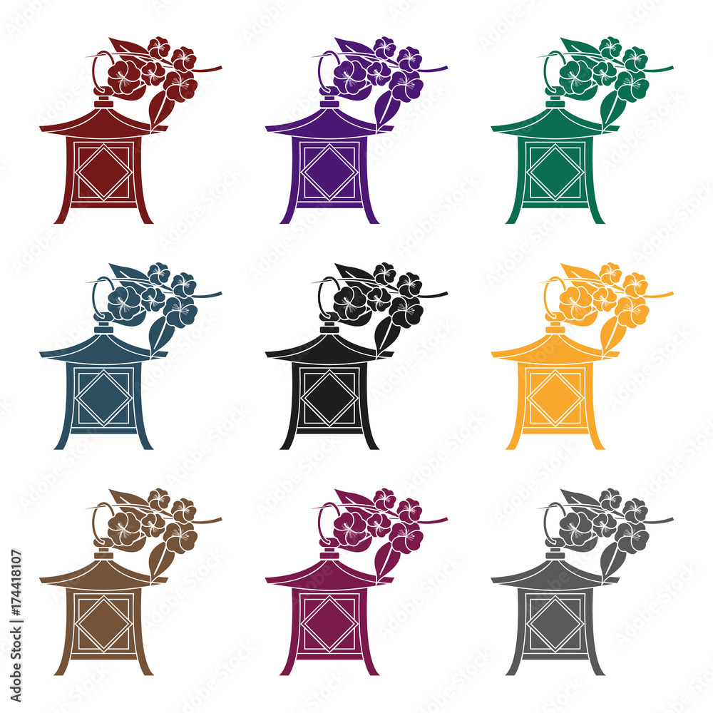 Japanese lantern icon in black style isolated on white background ...