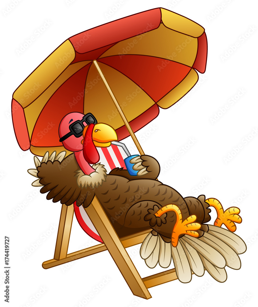 Cartoon turkey bird sitting on beach chair Stock Vector | Adobe Stock