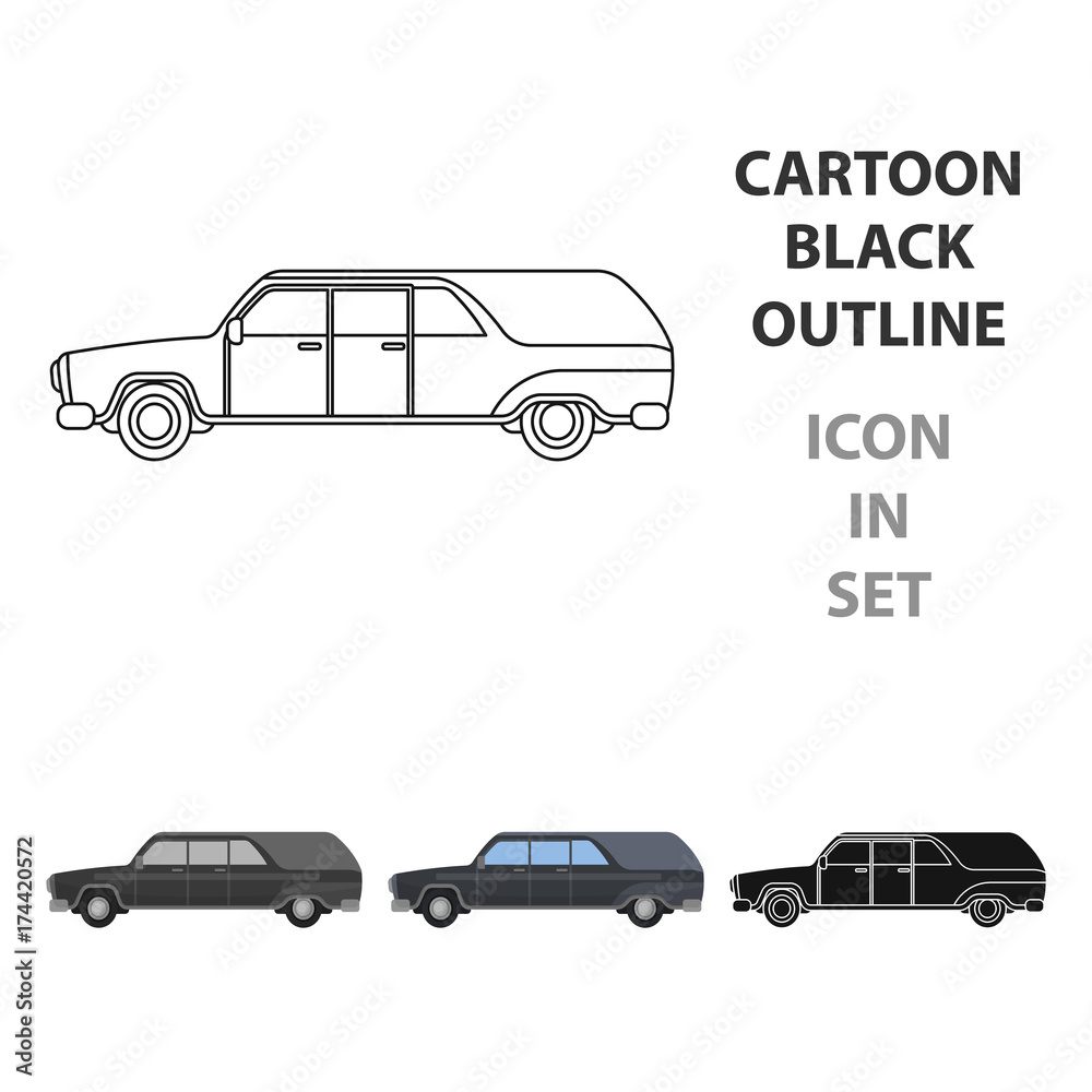 Hearse icon in cartoon style isolated on white background. Funeral ...