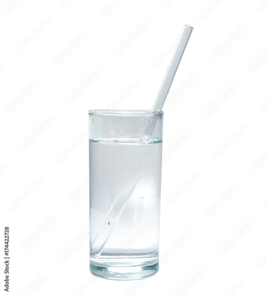 isolated glass of pure water with glass drinking straw. object ...