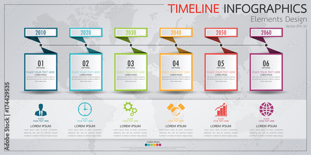 Infographic business horizontal timeline process chart template. Vector ...