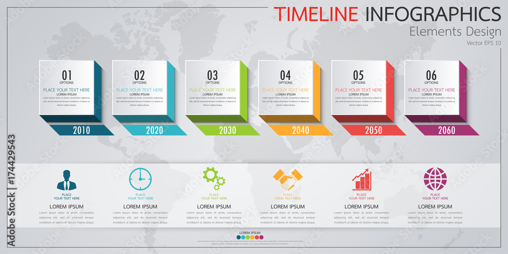 Infographic business horizontal timeline process chart template. Vector ...