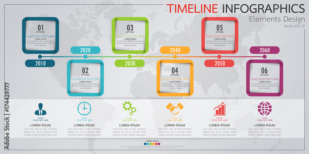 Infographic business horizontal timeline process chart template. Vector ...