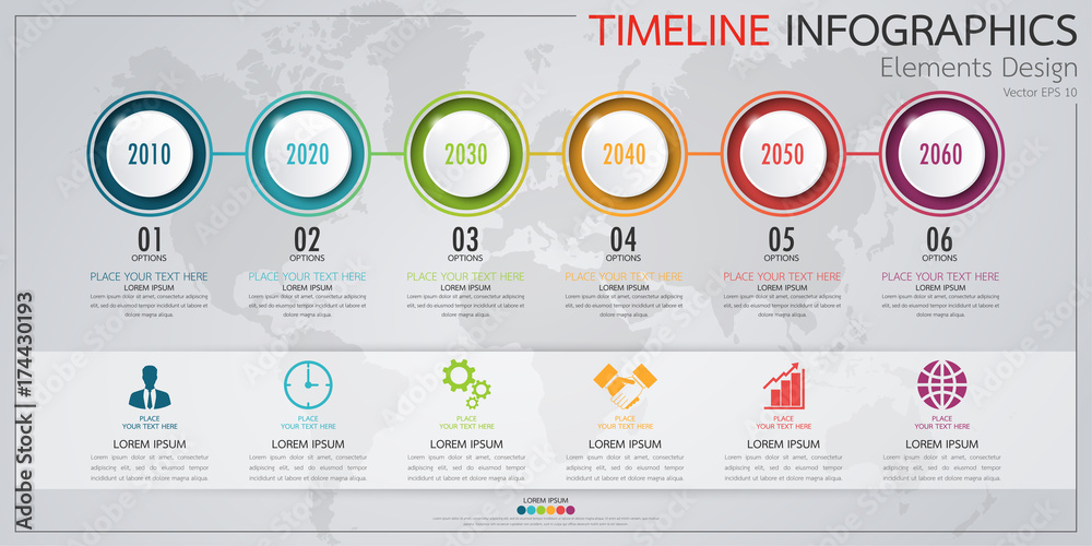 Infographic business horizontal timeline process chart template. Vector ...