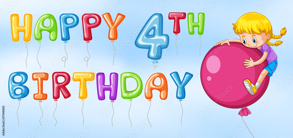 Happy 4th birthday card template Stock Vector | Adobe Stock