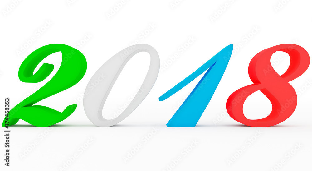 year 2018 colorful script 3d numbers isolated on white | Uwalls.co.uk