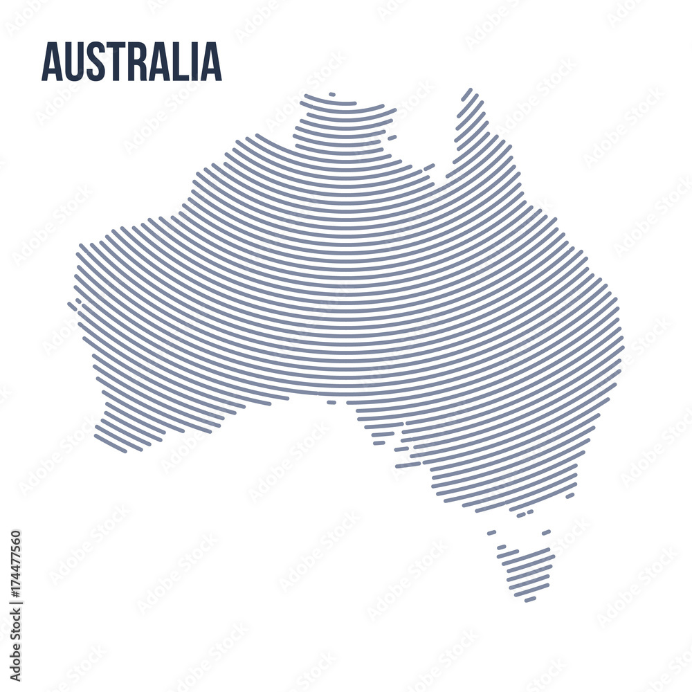 Vector abstract hatched map of Australia with curve lines isolated on a ...