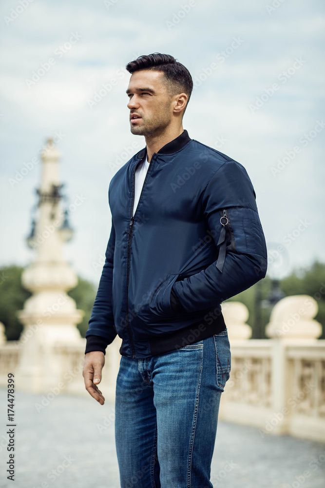Handsome male model wear jacket Stock Photo | Adobe Stock
