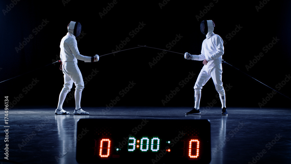 On the Championship Two Professional Fully Equipped Fencers Ready for ...