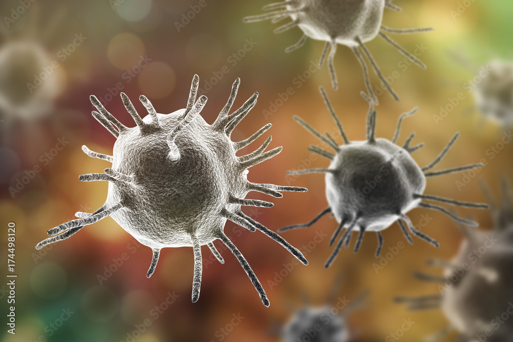 Parasites, human pathogenic microbes on colorful background. 3D ...