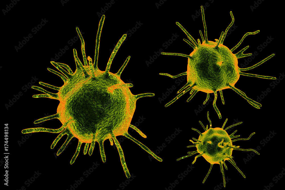 Parasites, human pathogenic microbes isolated on black background. 3D ...