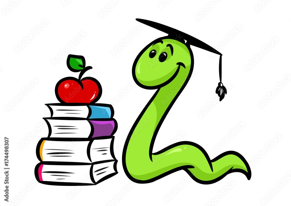 bookworm book teaching cartoon illustration Stock Illustration | Adobe ...