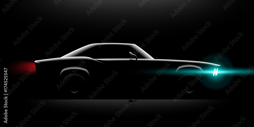 realistic classic car coupe side view lighting in the dark Stock Vector ...