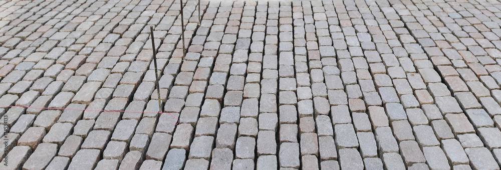 Neu angelegtes Kopfsteinpflaster - Panorama Stock-Foto | Adobe Stock