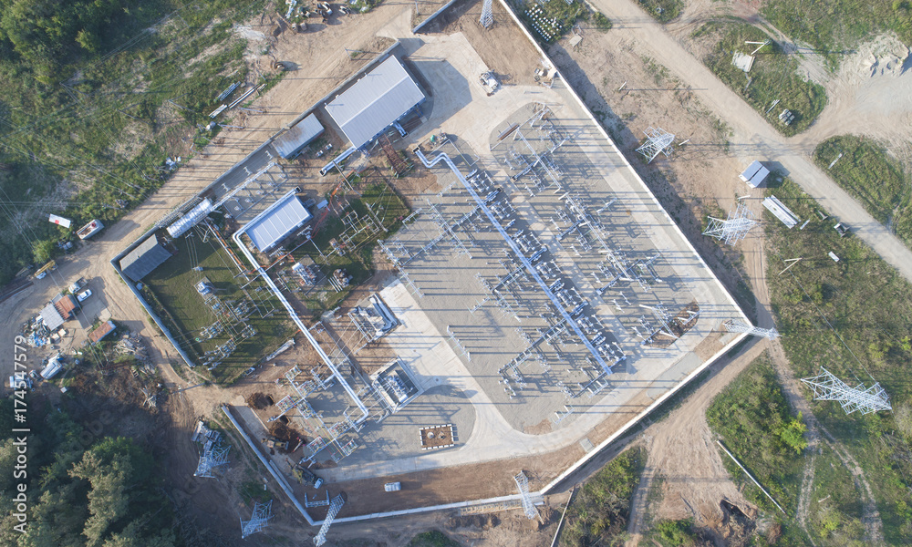Aerial of a electricity substation from a bird's eye view Stock Photo ...