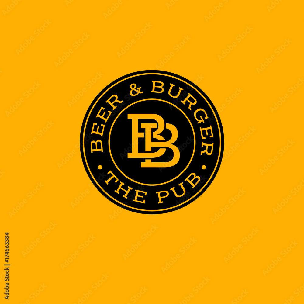 BB letter. Beer Pub logo. Beer and burger pub emblem. Monogram double B ...