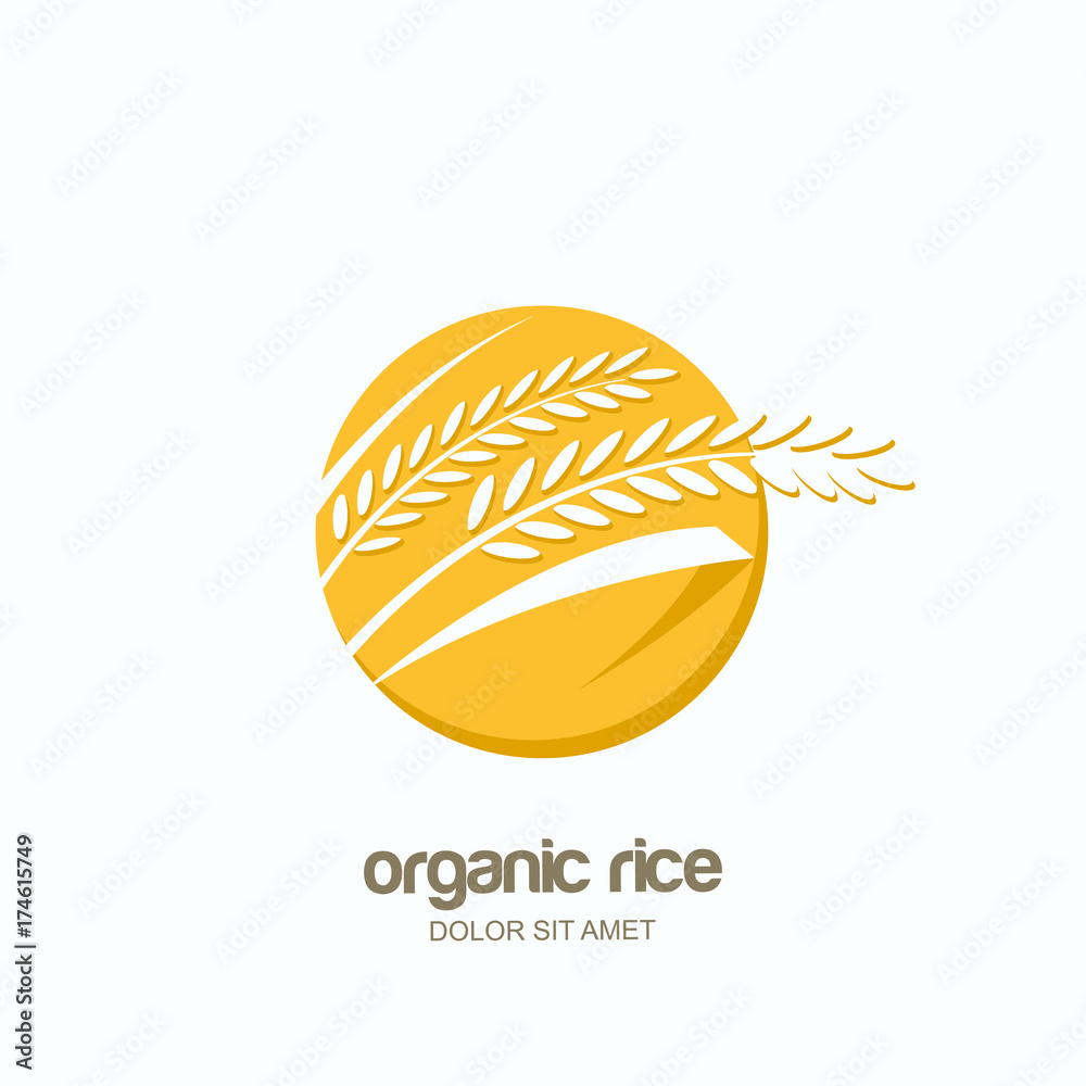 Vector logo, circle label or package emblem with rice grains. Concept ...