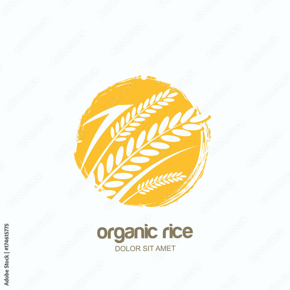 Vector logo, label or package watercolor hand drawn emblem with yellow ...