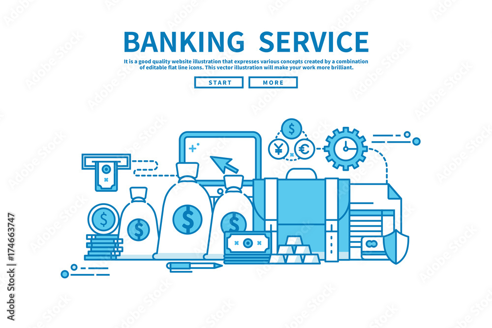 Modern flat blue color line vector editable graphic illustration ...