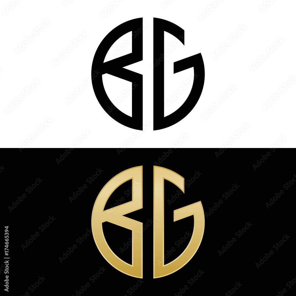 bg initial logo circle shape vector black and gold Stock Vector | Adobe ...