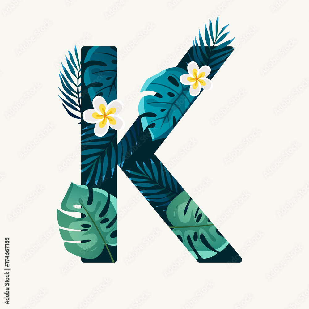 Exotic Tropical Leaves in The Shape of Alphabet : Vector Illustration ...