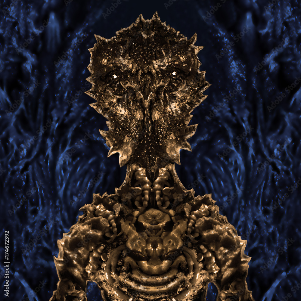 Alien astronaut sits inside his ship. Science fiction illustration in ...