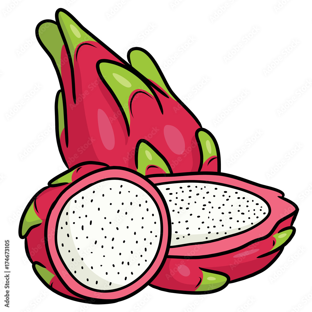 Dragon Fruit Cartoon Illustration of cute cartoon dragon fruit. Stock ...