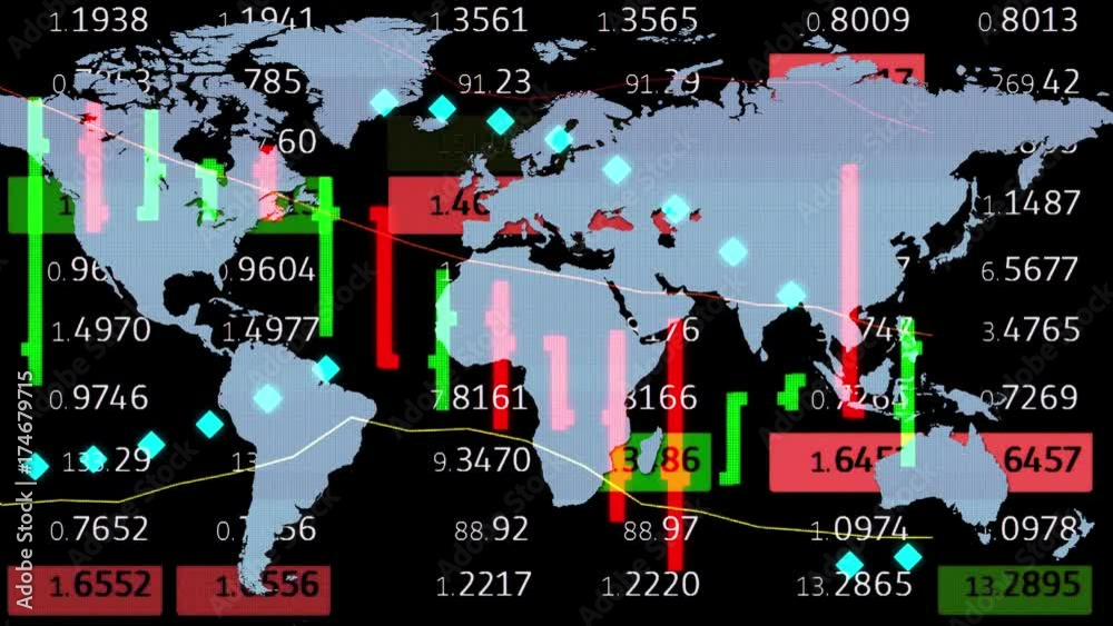 Vidéo Stock forex stock market chart ticker board and holographic earth ...